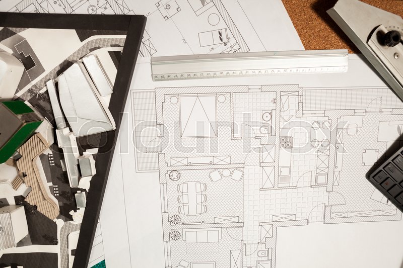 Blueprints on an architect table. ... | Stock image | Colourbox