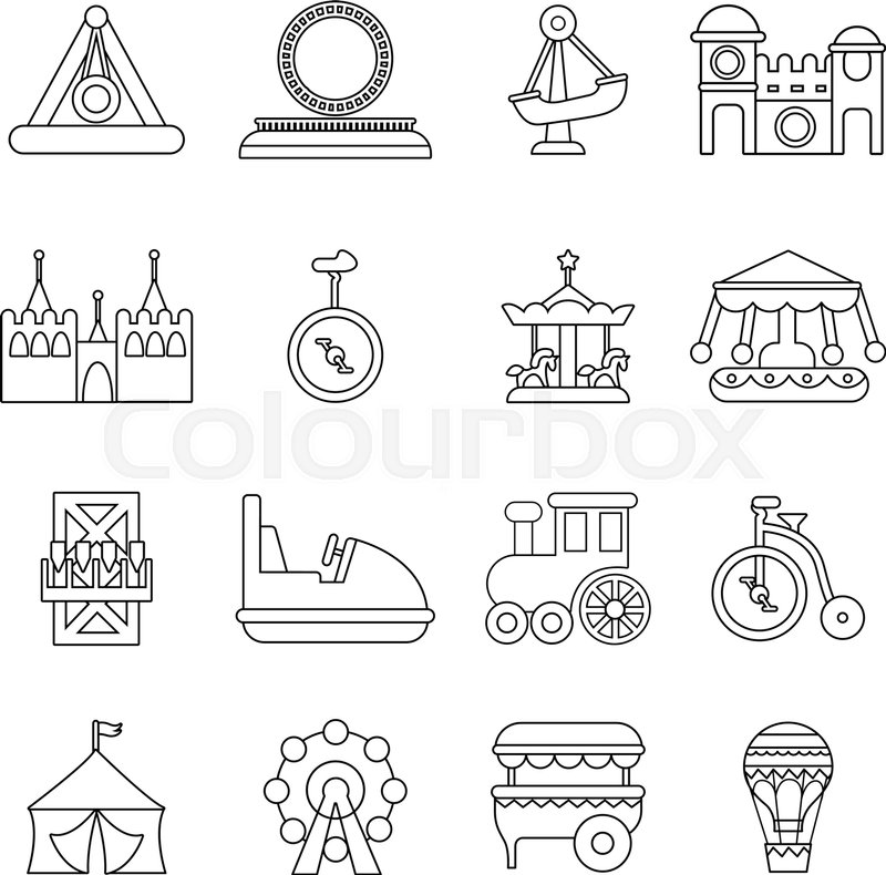 Amusement park icons set. Outline ... | Stock vector | Colourbox
