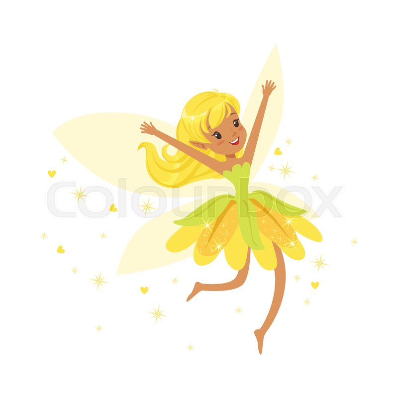 Beautiful smiling yellow Fairy girl ... | Stock vector | Colourbox