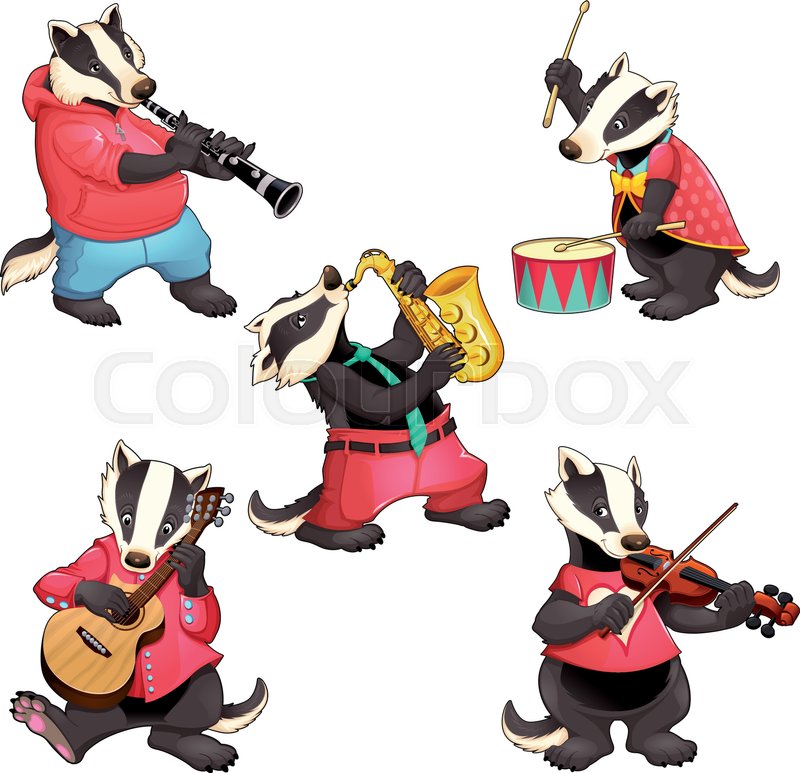 Group of funny badgers are playing ... | Stock vector | Colourbox