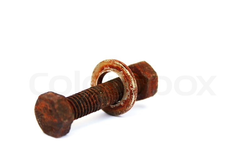 Rusty nut and bolt isolated on white ... | Stock image | Colourbox