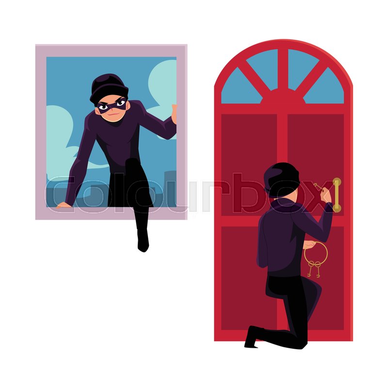 Thief, burglar breaking in house ... | Stock vector | Colourbox