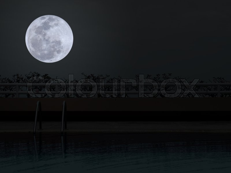 Swimming pool at night with full moon ... | Stock image | Colourbox