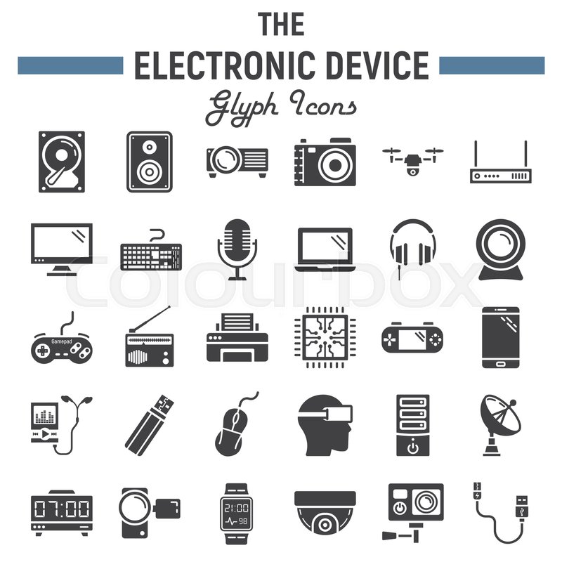 Electronic device solid icon set, ... | Stock-Vektor | Colourbox