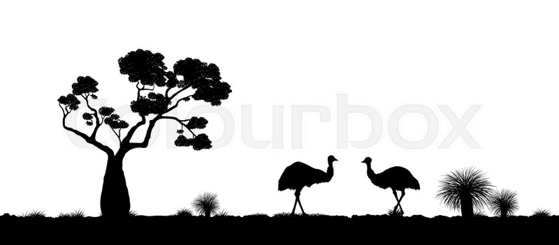 Australian landscape. Black silhouette ... | Stock vector | Colourbox