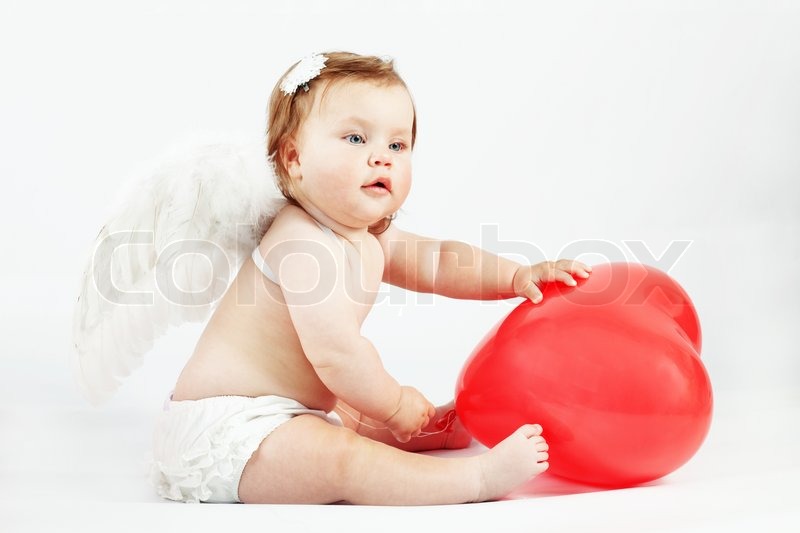 Cute valentine angel baby with red ... | Stock image | Colourbox