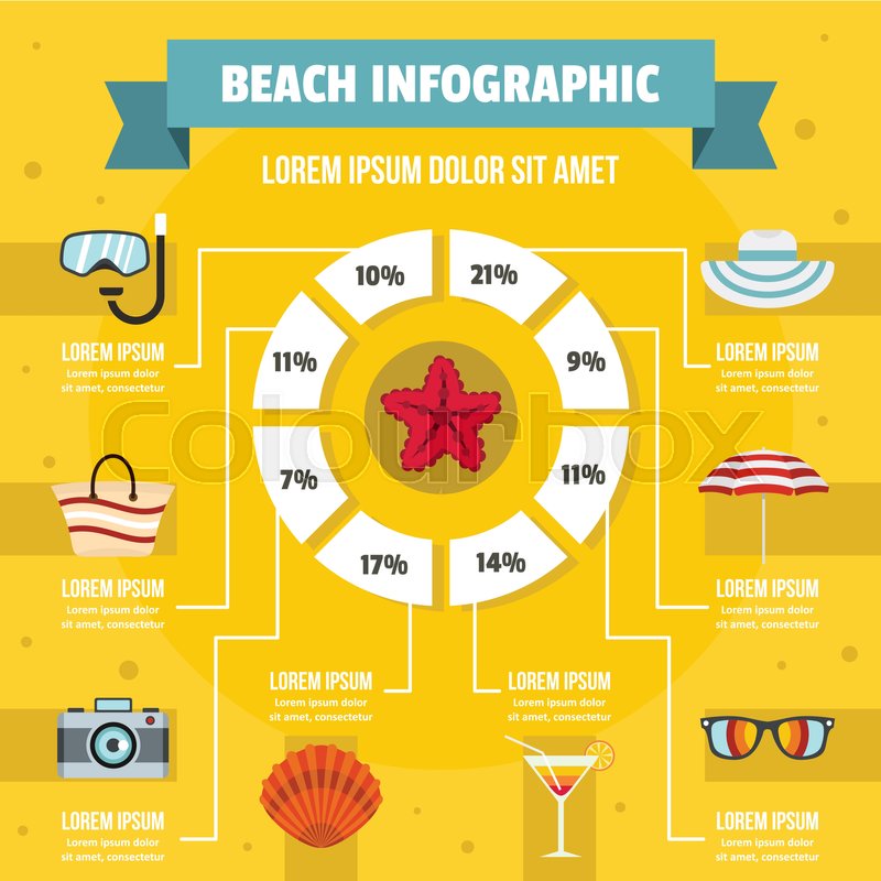 Beach infographic banner concept. Flat ... | Stock vector | Colourbox