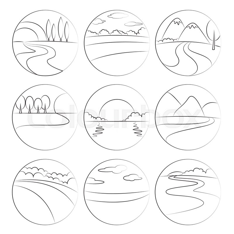 River and Landscape icons. Symbols of ... | Stock vector | Colourbox
