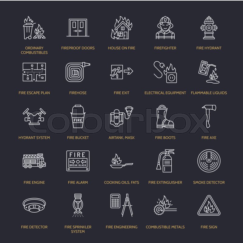 Firefighting, fire safety equipment ... | Stock vector | Colourbox