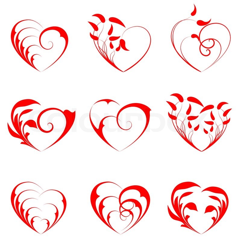 A set of nine hearts on a white ... | Stock vector | Colourbox