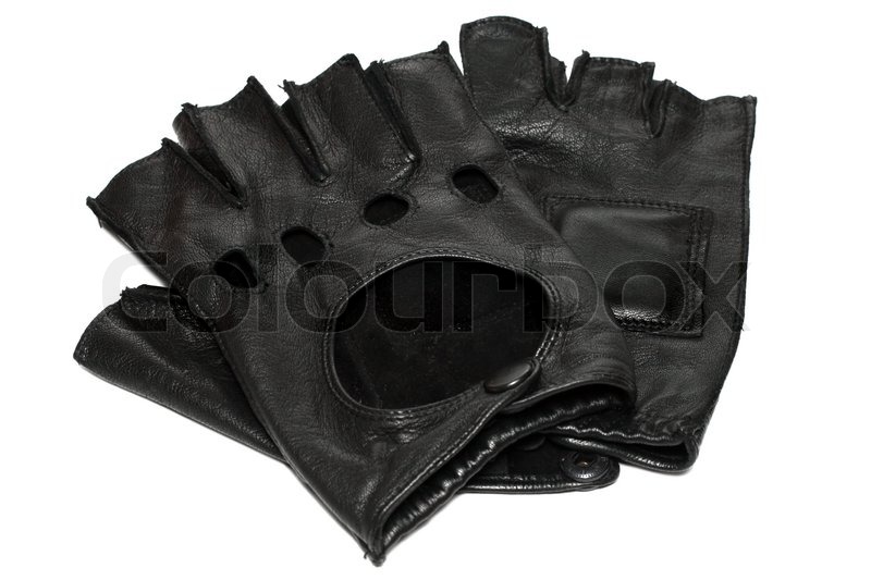 Pair of black leather gloves with open ... | Stock image | Colourbox