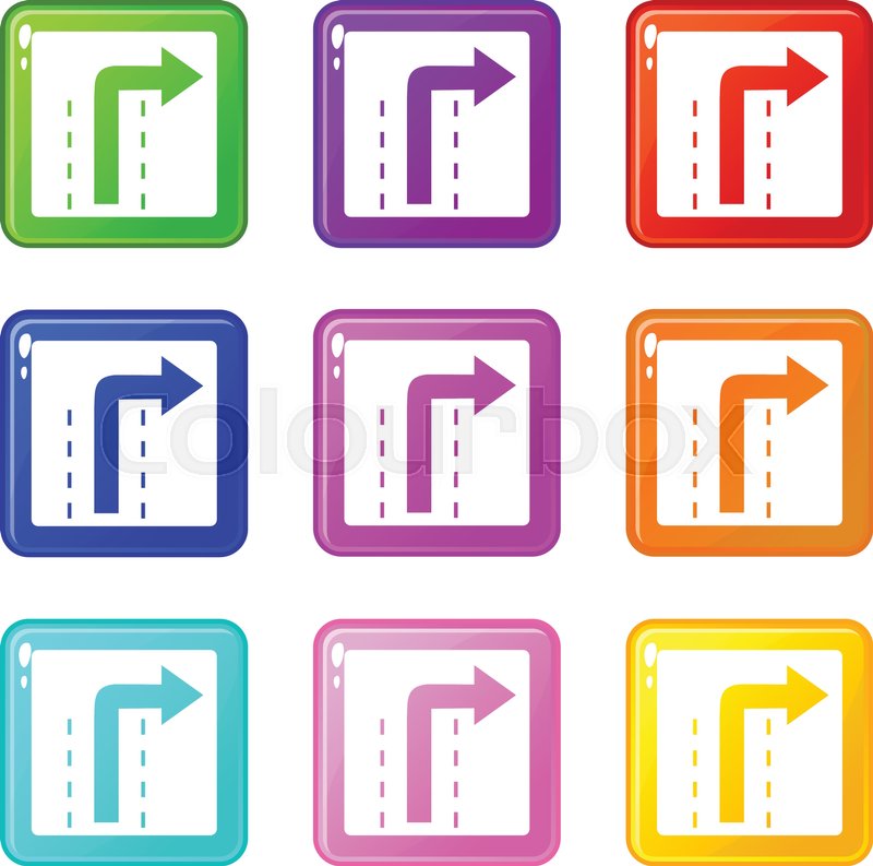 Turn right traffic sign icons of 9 ... | Stock vector | Colourbox