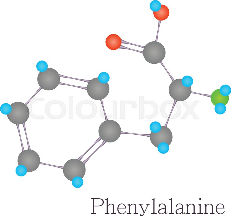 Phenylalanine 3D molecule. Cartoon ... | Stock vector | Colourbox