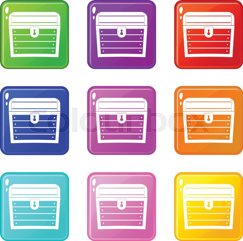 Chest icons of 9 color set isolated ... | Stock vector | Colourbox