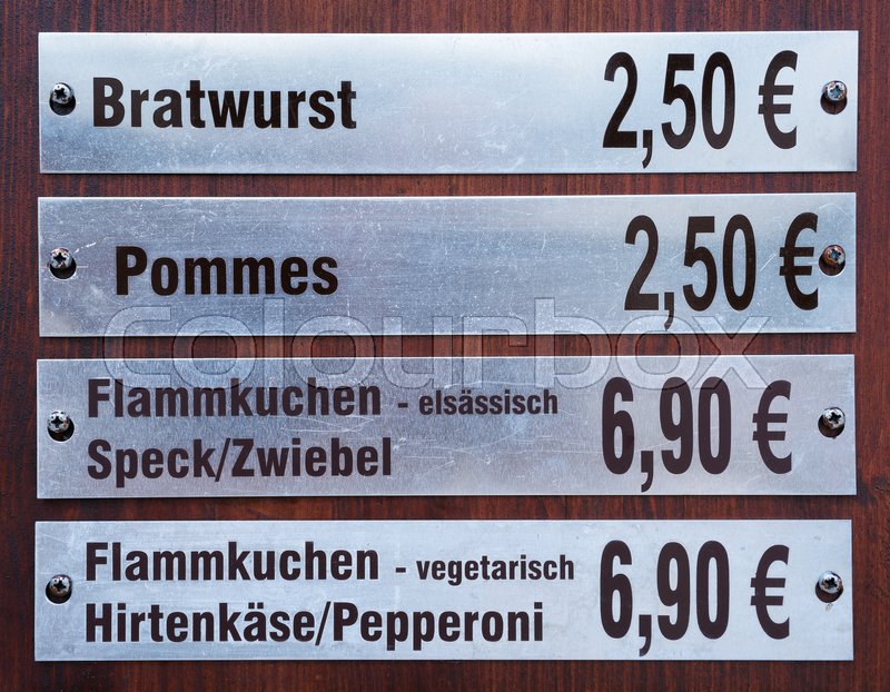 Preisschilder mit Preisen für Essen an ... | Stock Bild | Colourbox