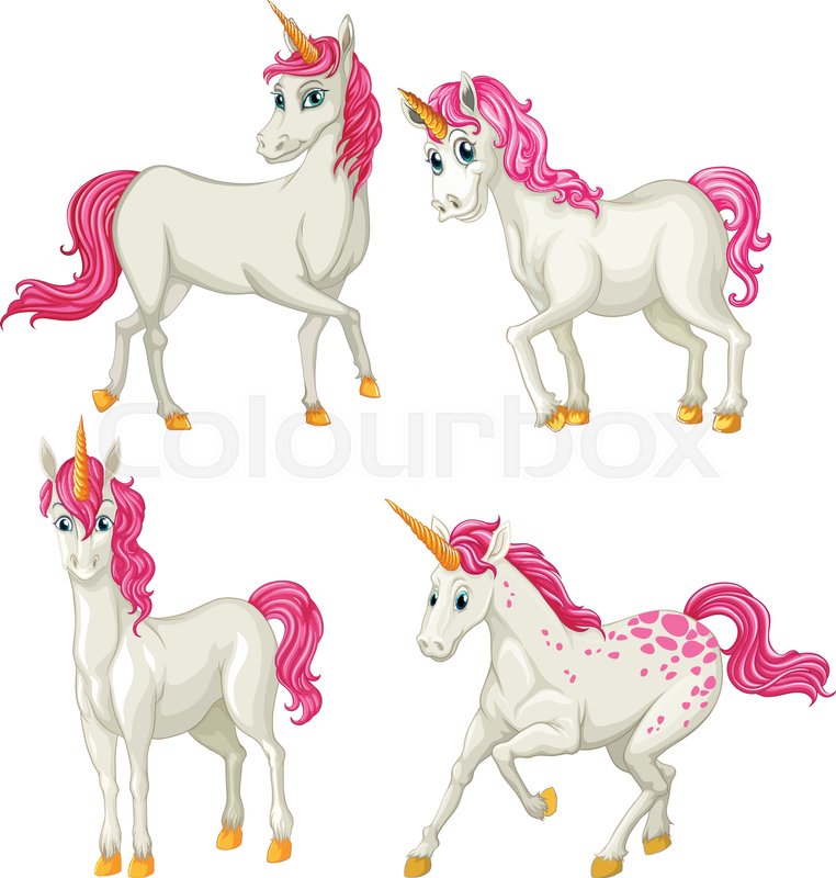 White unicorn in four actions ... | Stock vector | Colourbox