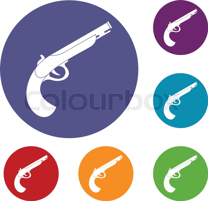 Gun icons set in flat circle red, blue ... | Stock vector | Colourbox