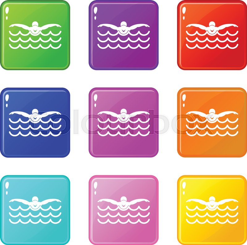 Butterfly swimmer icons of 9 color set ... | Stock vector | Colourbox