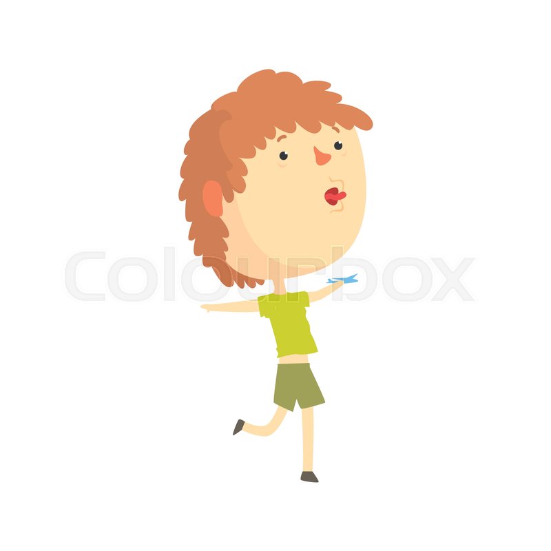 Cartoon boy playing with paper ... | Stock vector | Colourbox