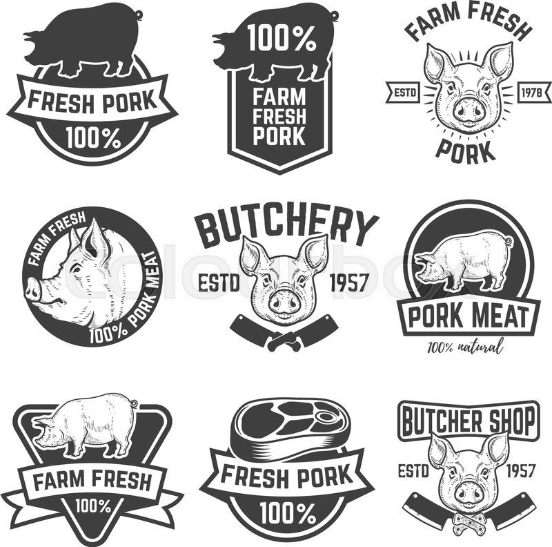 Farm fresh pork meat emblems. Design ... | Stock vector | Colourbox