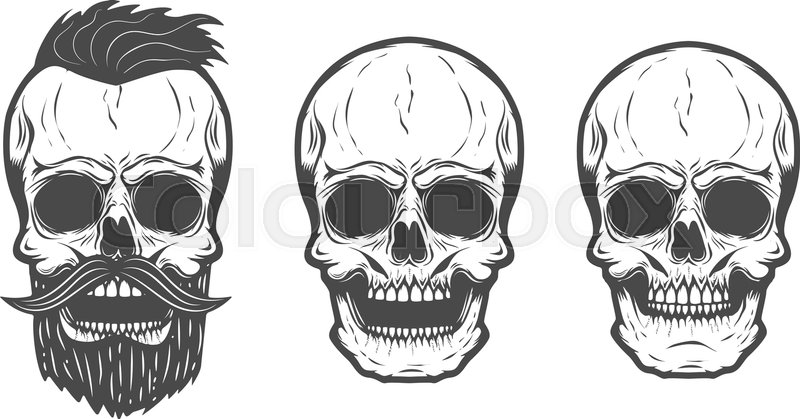 Bearded skull isolated on white ... | Stock vector | Colourbox