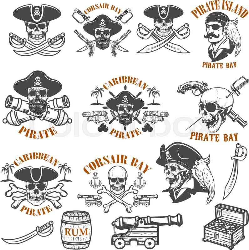 Set of pirate emblems isolated on ... | Stock vector | Colourbox