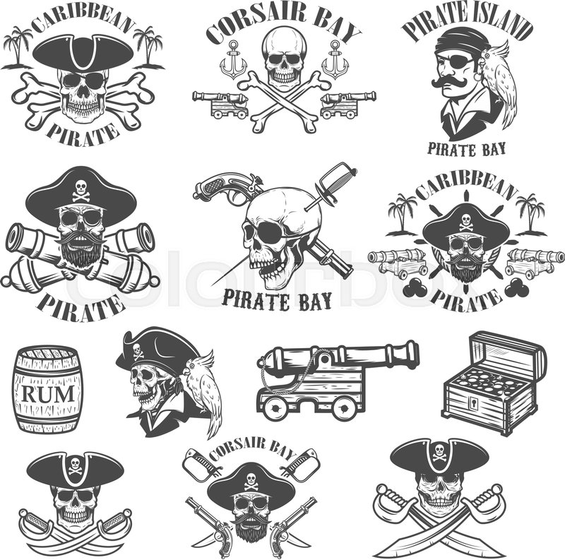 Set of pirate emblems isolated on ... | Stock vector | Colourbox