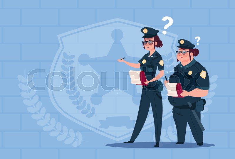 Two Police Women Holding Boxes With ... | Stock vector | Colourbox