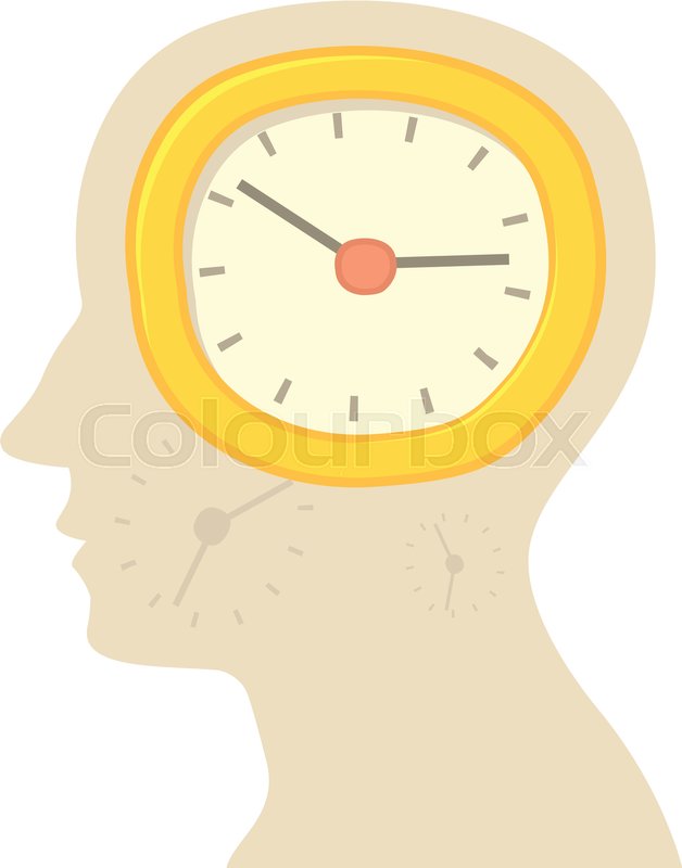 Head with clock icon. Cartoon ... | Stock vector | Colourbox