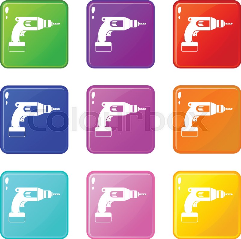 Drill icons of 9 color set isolated ... | Stock vector | Colourbox