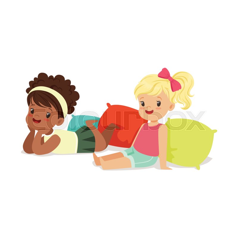 Two sweet little girls sitting and ... | Stock vector | Colourbox