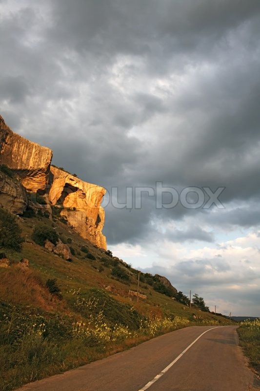 Beautiful cliff in sunset light with ... | Stock image | Colourbox