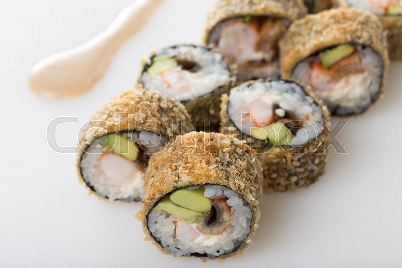 Crunchy sushi rolls with snow crab and ... | Stock image | Colourbox