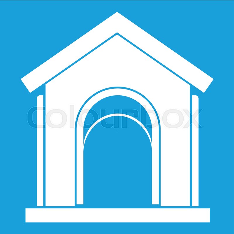 Toy house icon white isolated on blue ... | Stock vector | Colourbox