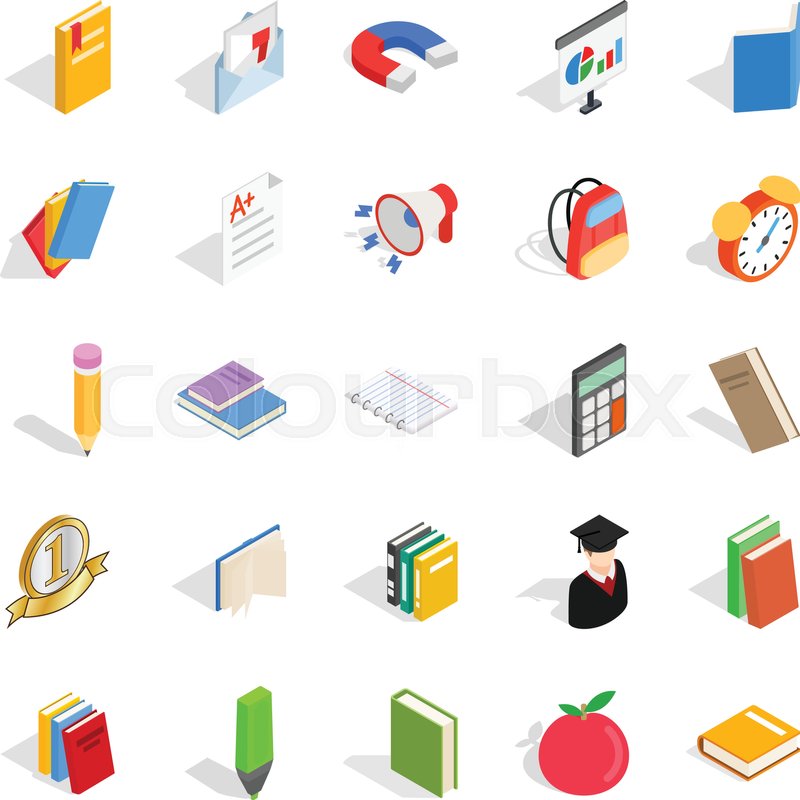 Textbook icons set. Isometric set of ... | Stock vector | Colourbox