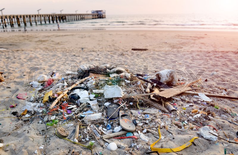 Junk on dirty beach many unused things ... | Stock image | Colourbox