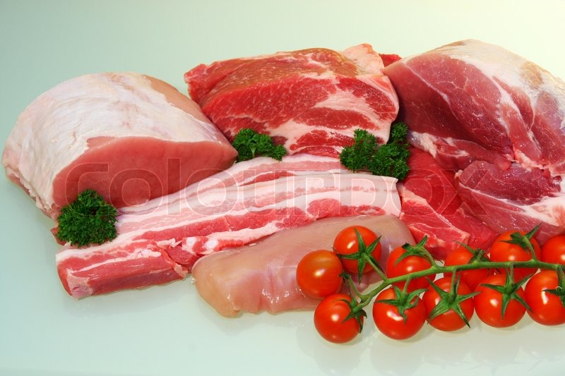 Raw pork, beef and chicken meat | Stock image | Colourbox