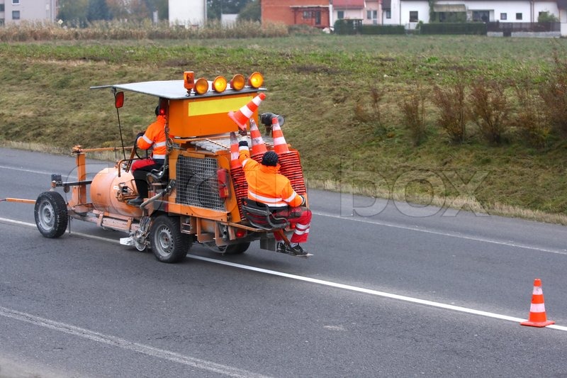 Road markings, Equipment for spraying ... | Stock image | Colourbox