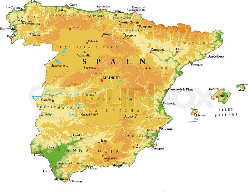 Highly detailed physical map of ... | Stock vector | Colourbox