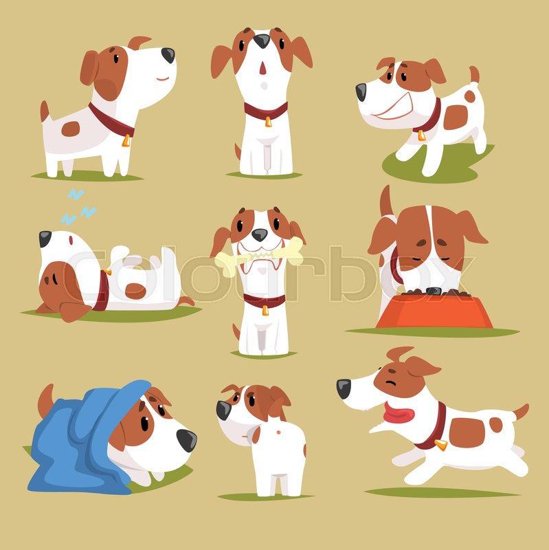 Funny puppy daily routine set, cute ... | Stock vector | Colourbox