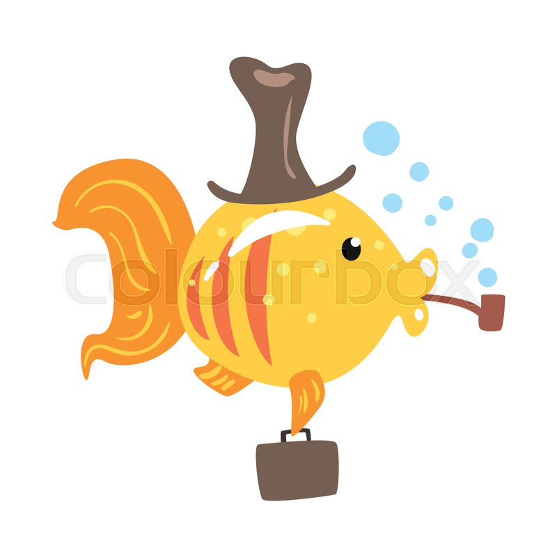 Funny cartoon golden fish in a hat ... | Stock vector | Colourbox