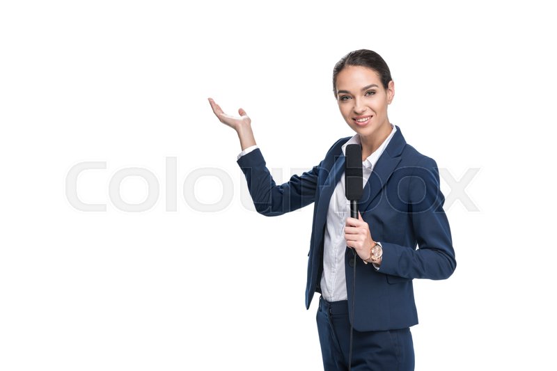 Smiling female newscaster with ... | Stock image | Colourbox