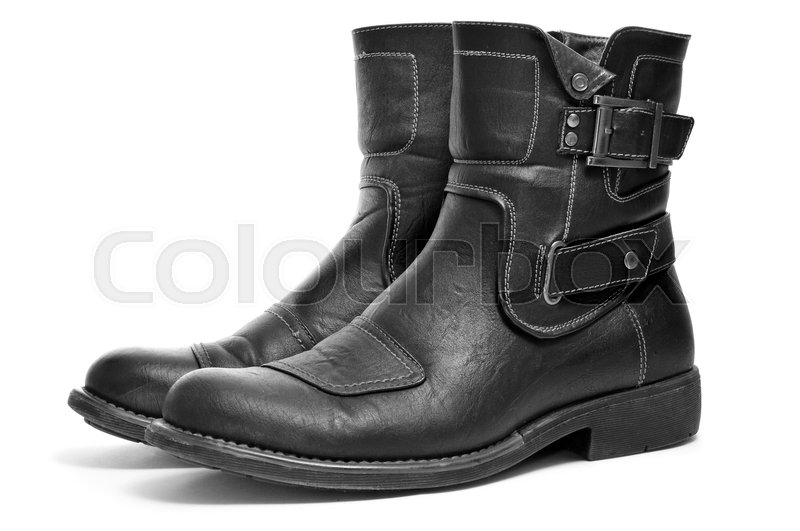 A pair of black leather boots for men ... | Stock image | Colourbox