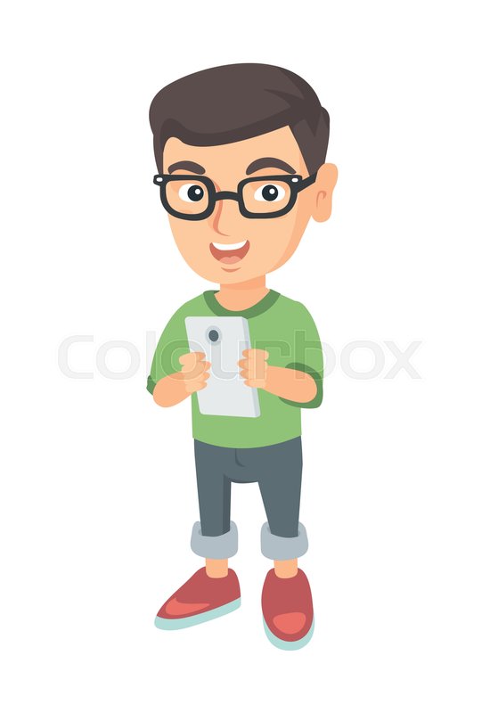 Caucasian boy using a smartphone. ... | Stock vector | Colourbox