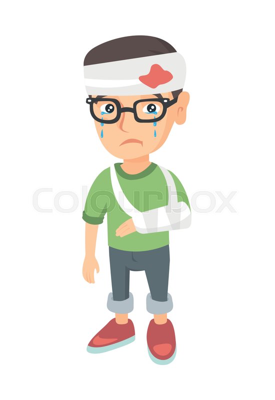 Caucasian injured boy with broken arm ... | Stock vector | Colourbox