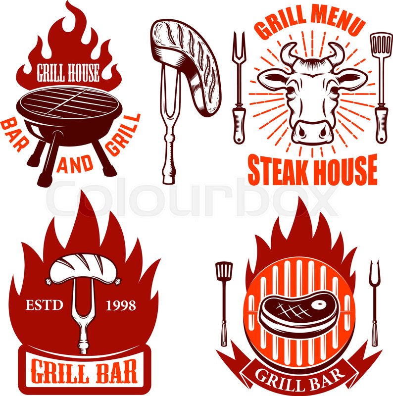 Set of Grill emblems and labels. ... | Stock vector | Colourbox