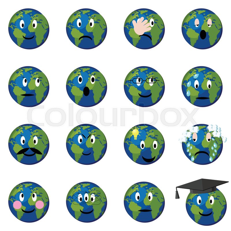 Planet earth emoticons, emoji, smiley, ... | Stock vector | Colourbox