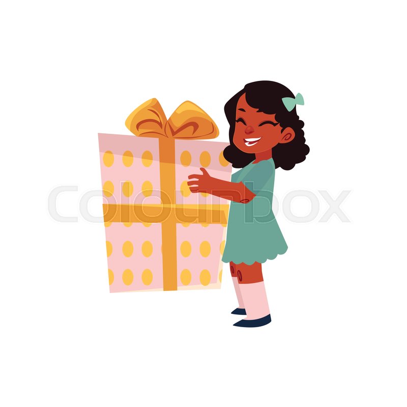 Vector cartoon girl keeping present ... | Stock vector | Colourbox