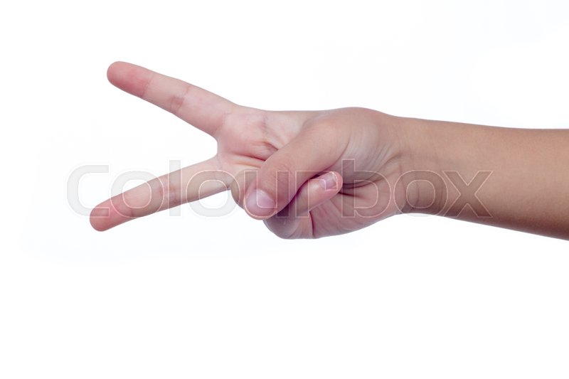 Child's hand showing two fingers in ... | Stock image | Colourbox