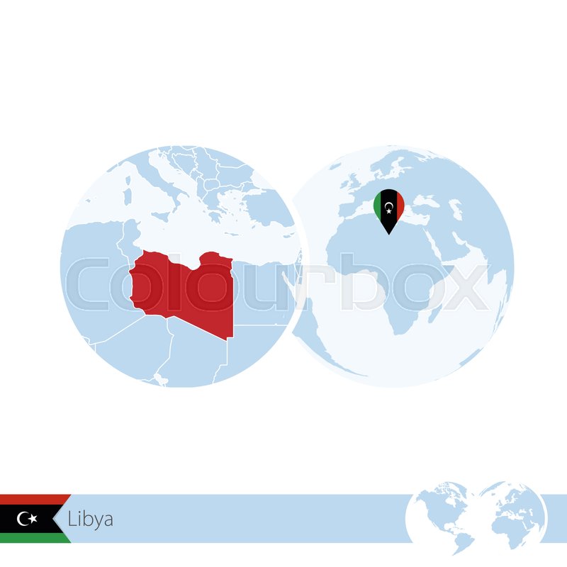 Libya on world globe with flag and ... | Stock vector | Colourbox